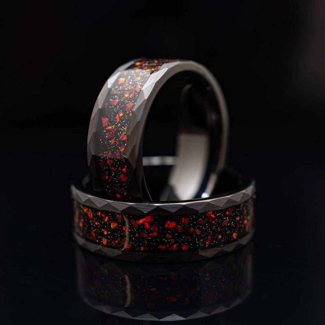 Black Garnet Red Men's Band, Tungsten Wedding Band With Red Gemstone ...