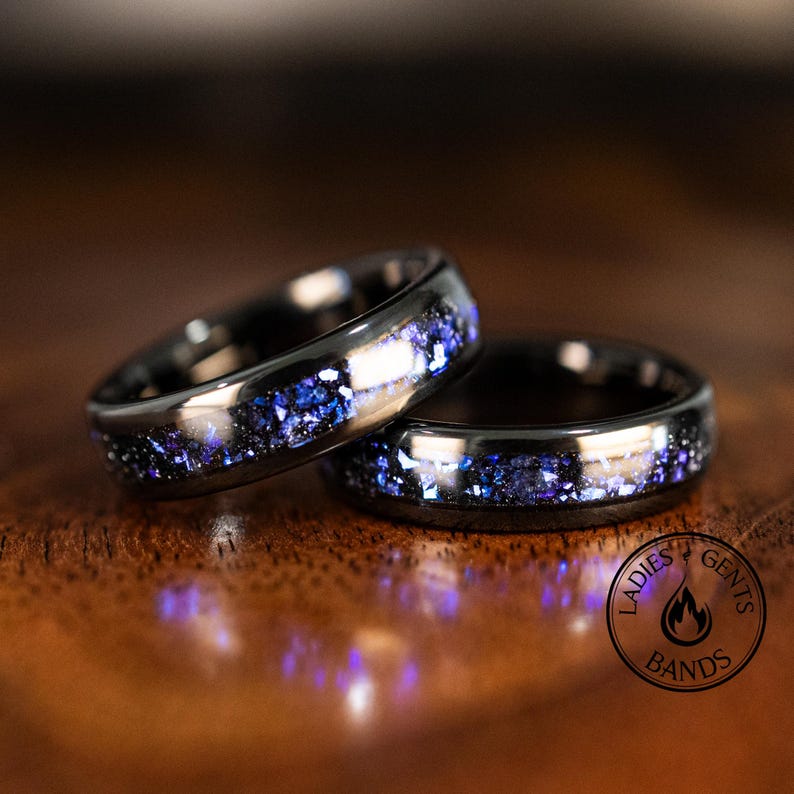 Orion Nebula Wedding Ring, Black Tungsten Wedding Band in 6mm, Outer ...