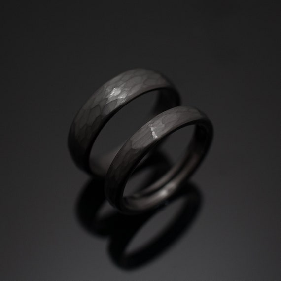 Gunmetal Hammered Tungsten Wedding Ring Set His and Hers | Etsy