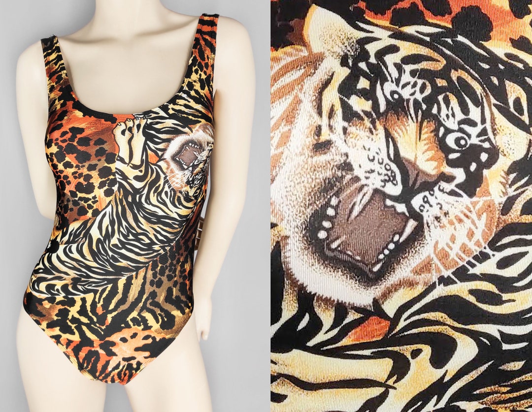 Animal Print Swimsuit, Vintage One Piece Swimwear in Leopard Print ...