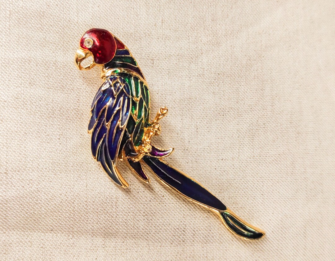 Vintage Bird Brooch, Cloisonne Parrot Pin, Exotic Bird Enamel Brooch - Etsy