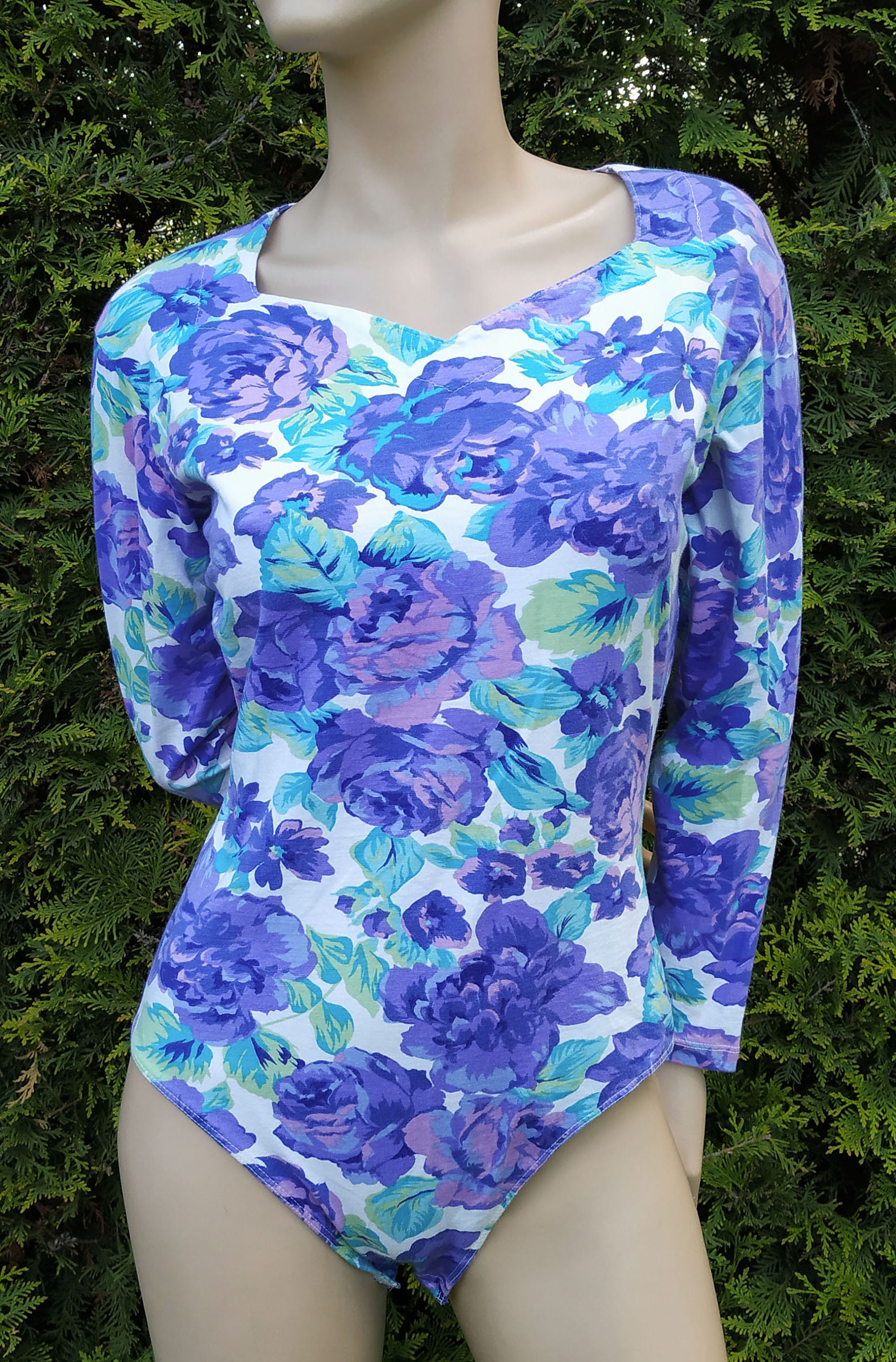 Bright Vintage Bodysuit Floral Body With Long Sleeves - Etsy UK