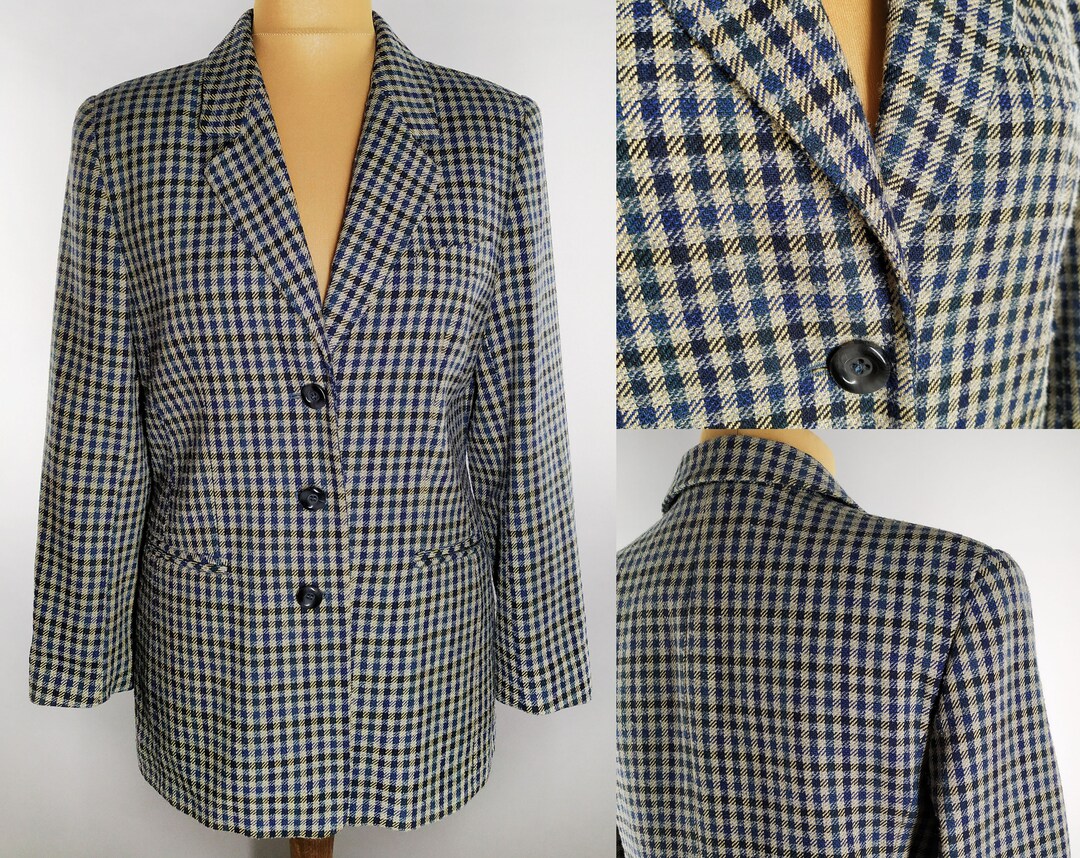 Long Vintage Checkered Blazer - Etsy