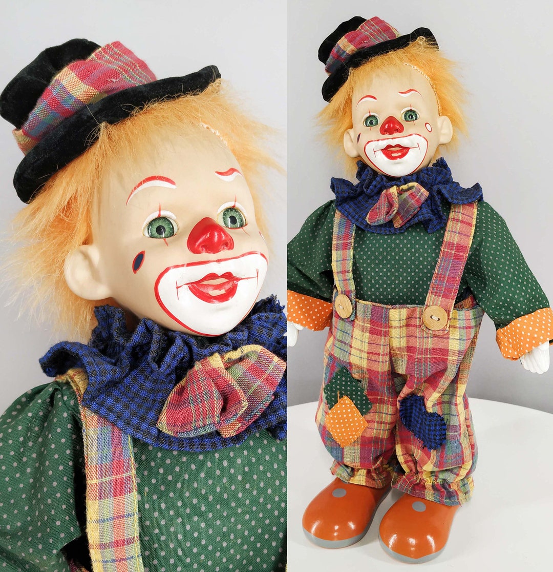 Large Vintage Clown With Ginger Hair, Porcelain Collectible Doll ...