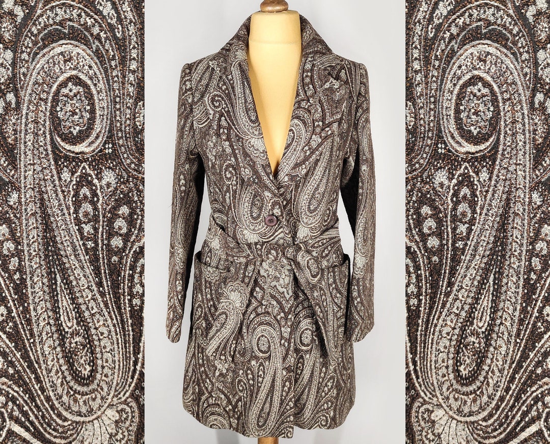 Vintage Coat in Paisley Print With Belt, Wool Blend Women's Belted ...