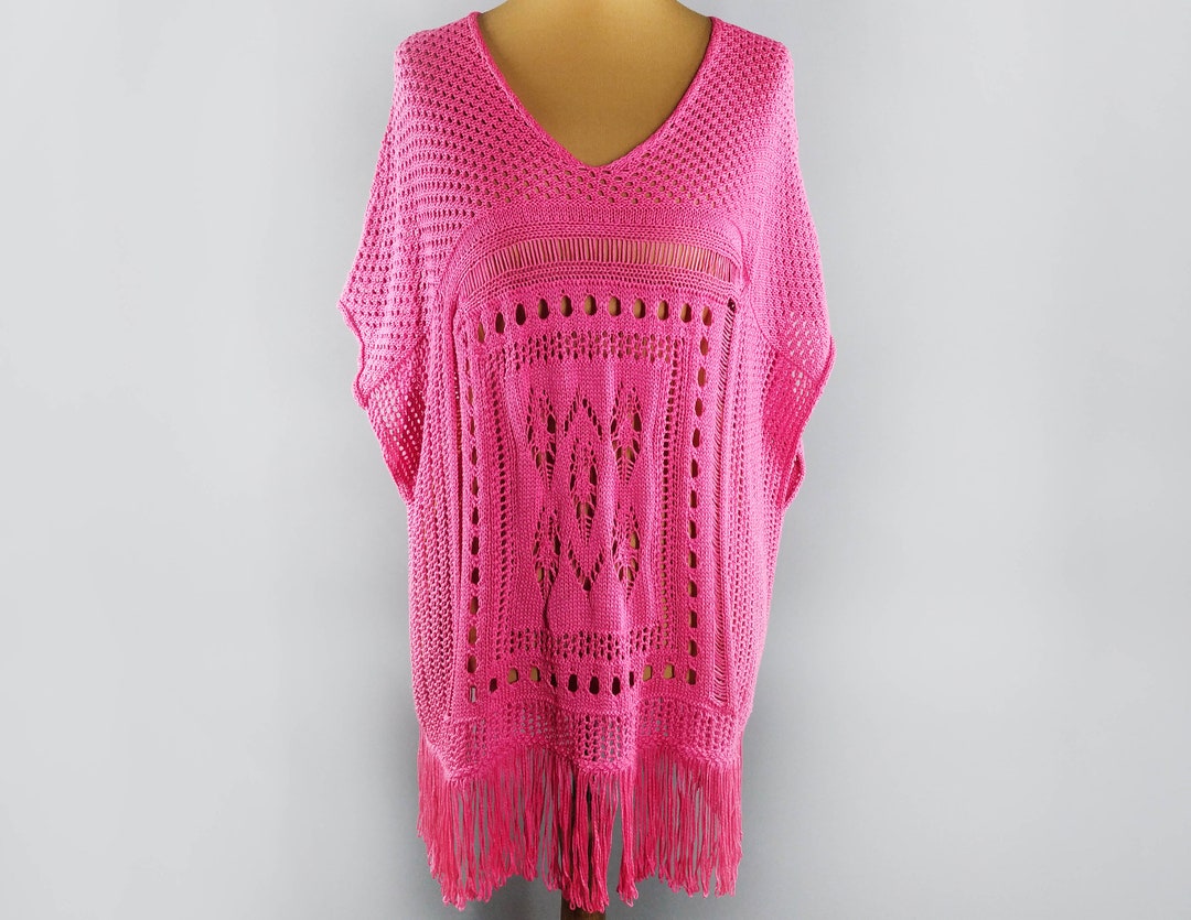Pink Vintage Poncho With Fringe - Etsy