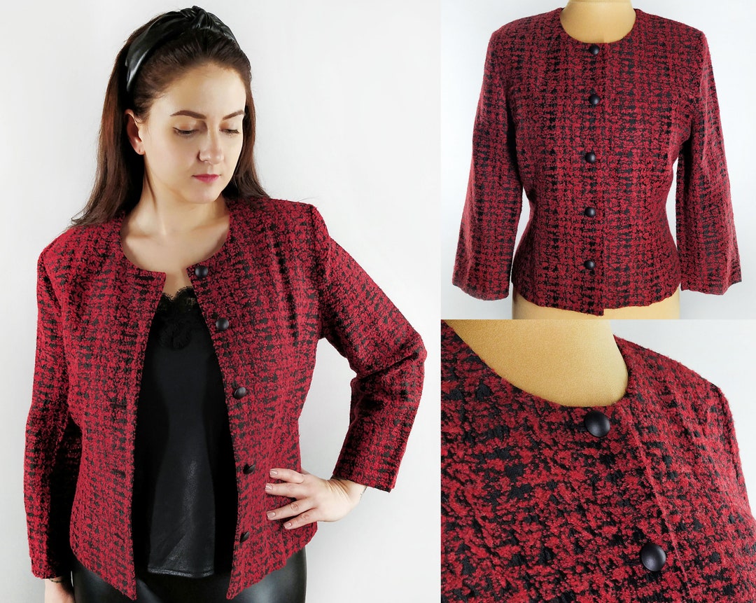 Vintage Women's Blazer in Black and Red - Etsy