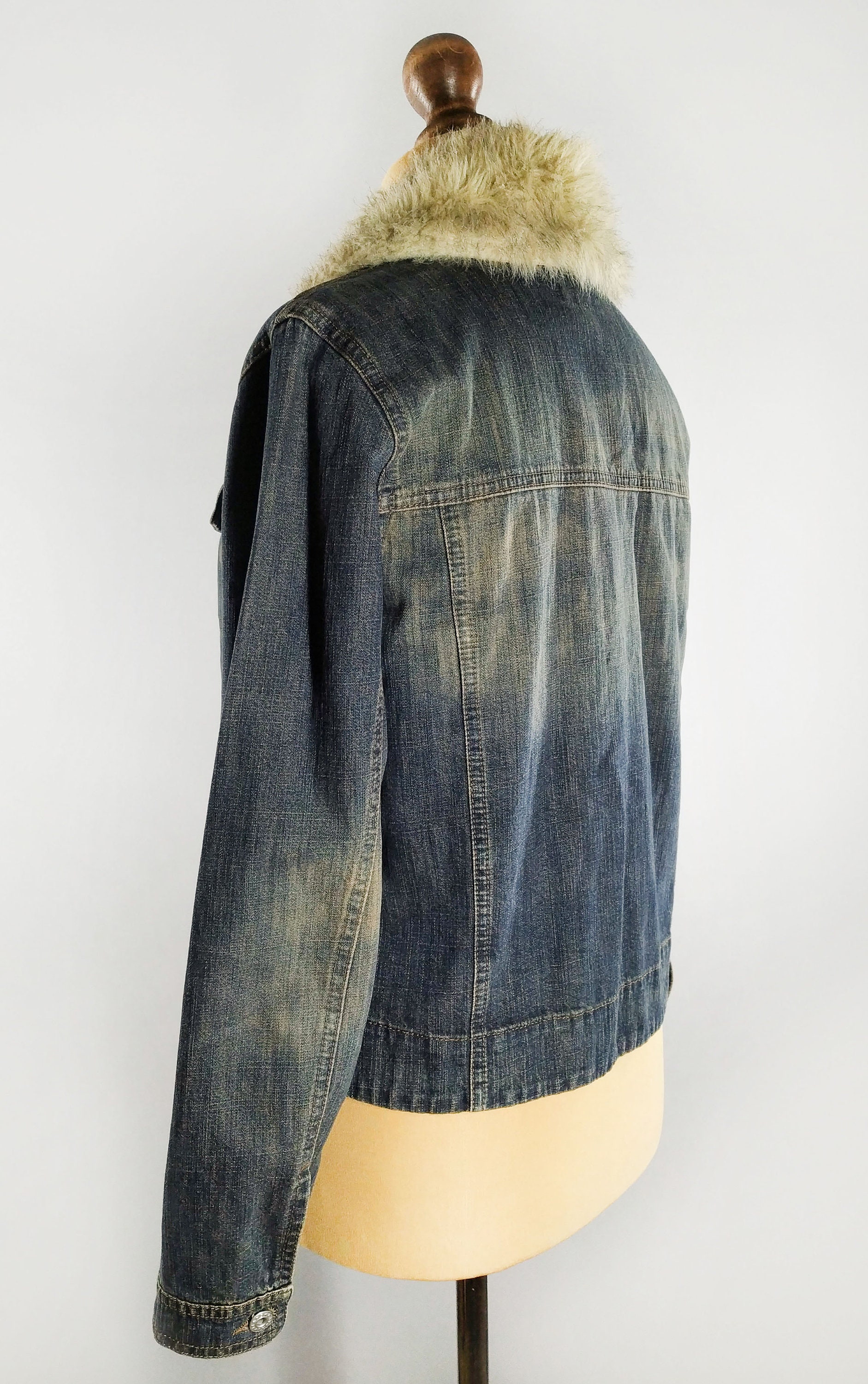 Vintage Denim Jacket With Faux Fur Collar Women's Blue - Etsy