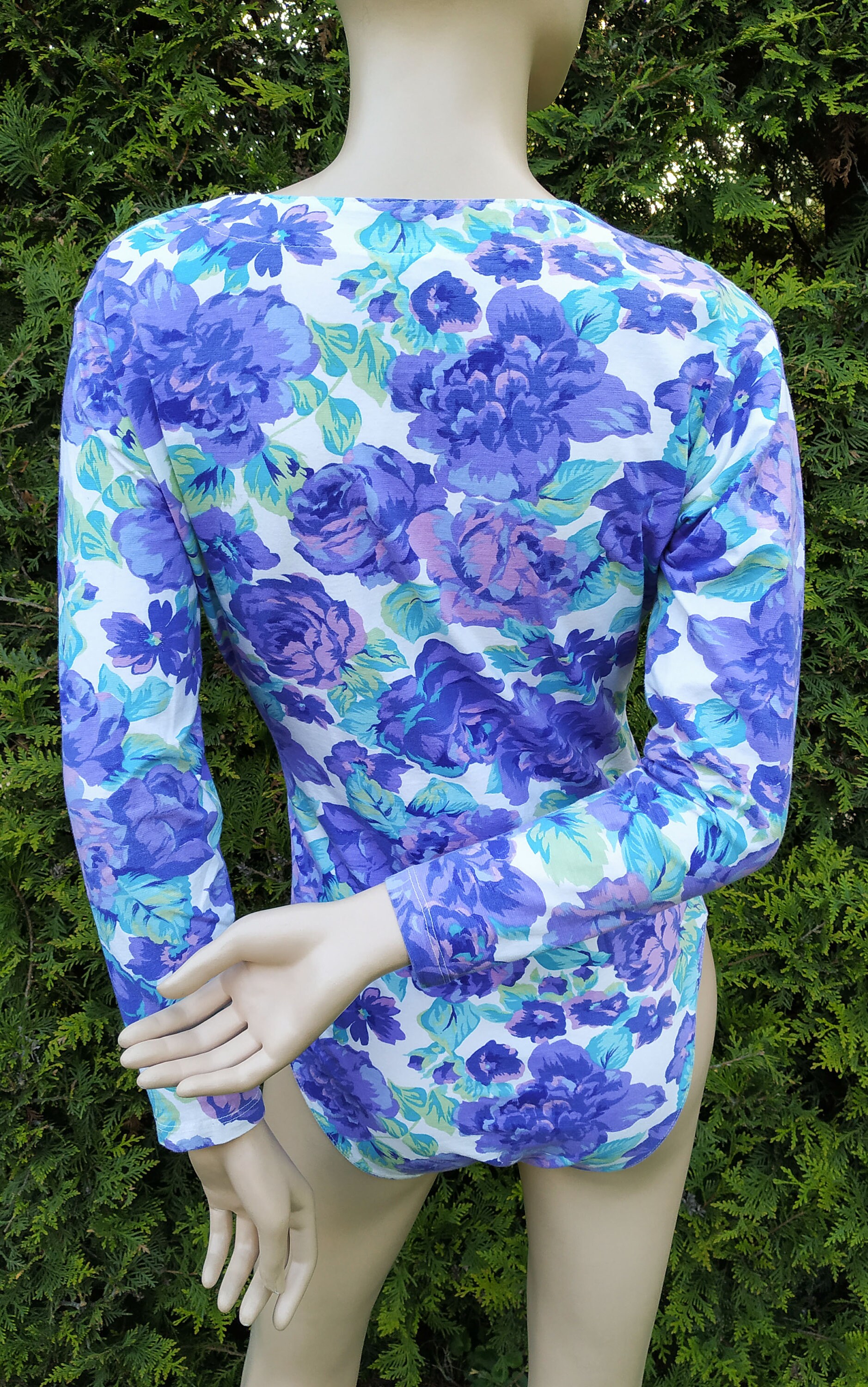 Bright Vintage Bodysuit Floral Body With Long Sleeves Etsy