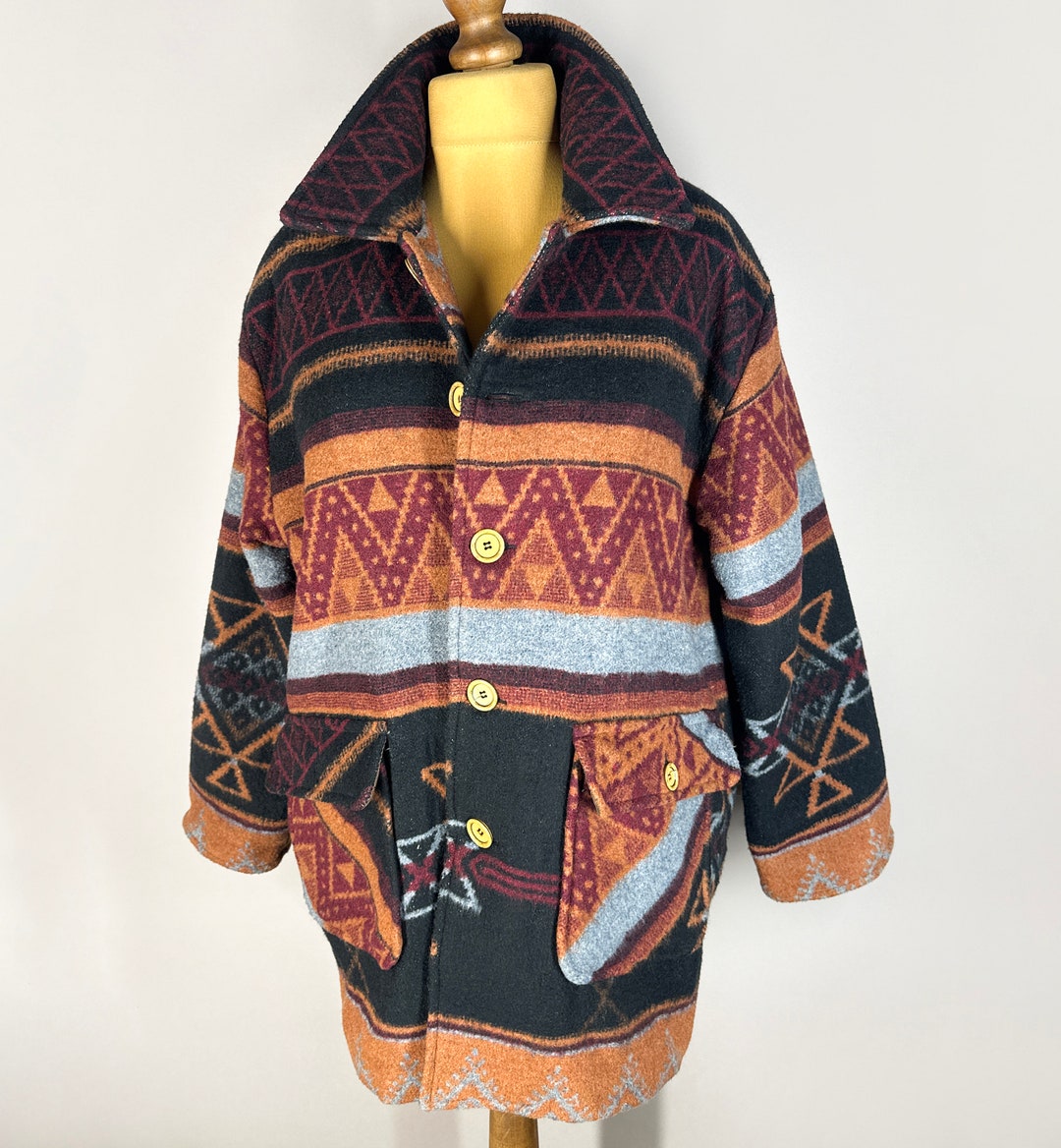 Vintage Southwestern Wool Jacket, Tribal Print Men's Jacket, 90s Aztec ...