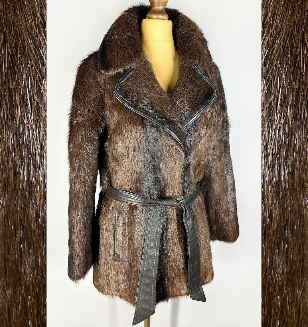 Vintage Belted Fur Coat, Nutria Winter Fur Jacket, Women's Real Fur Coat Size S - Etsy