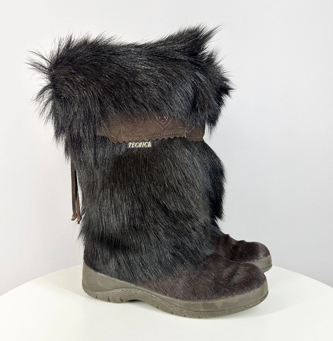 Vintage After Ski Fur Boots, Tecnica Brown Snow Boots, Apres Ski Winter ...