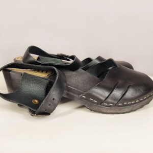 Vintage Swedish Clogs, Black Leather Sandals With Wooden Sole, Women's ...