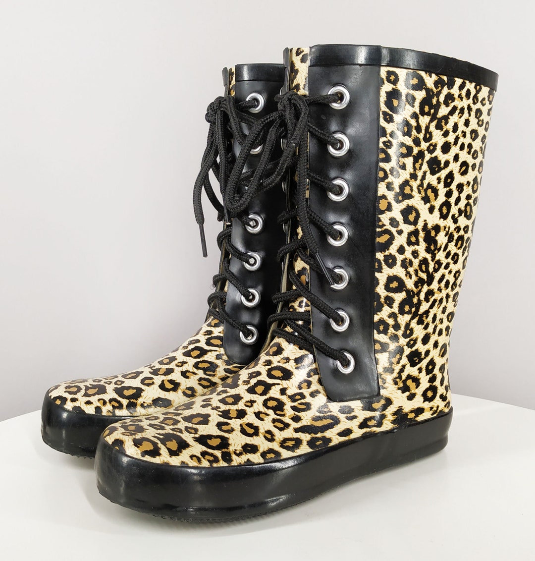 Vintage Rain Boots in Leopard Print, Women's Wellington Boots With ...