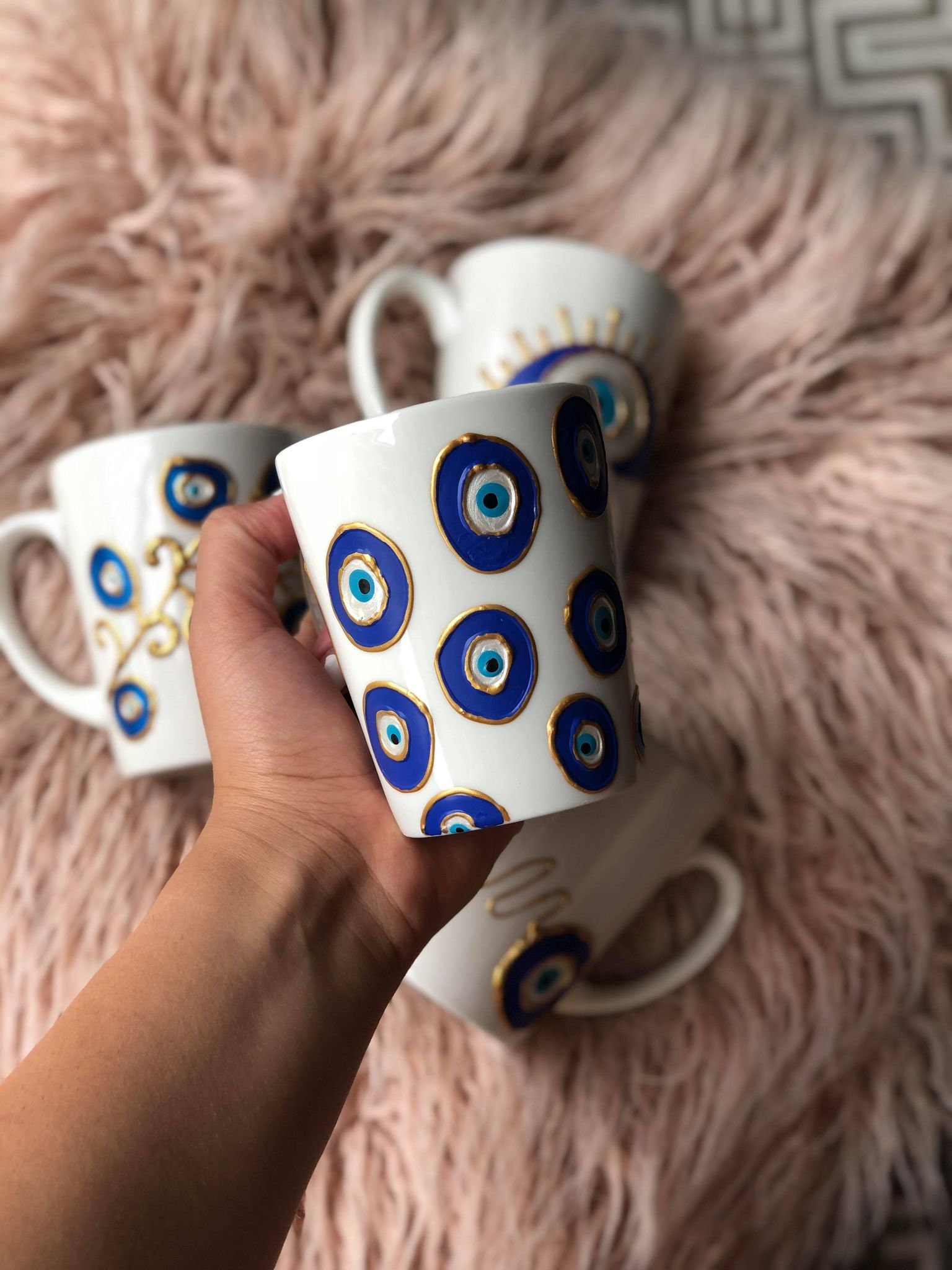 Evil Eye Design Personalized Mug/ Hand Painted Evil Eye Mugs/ | Etsy