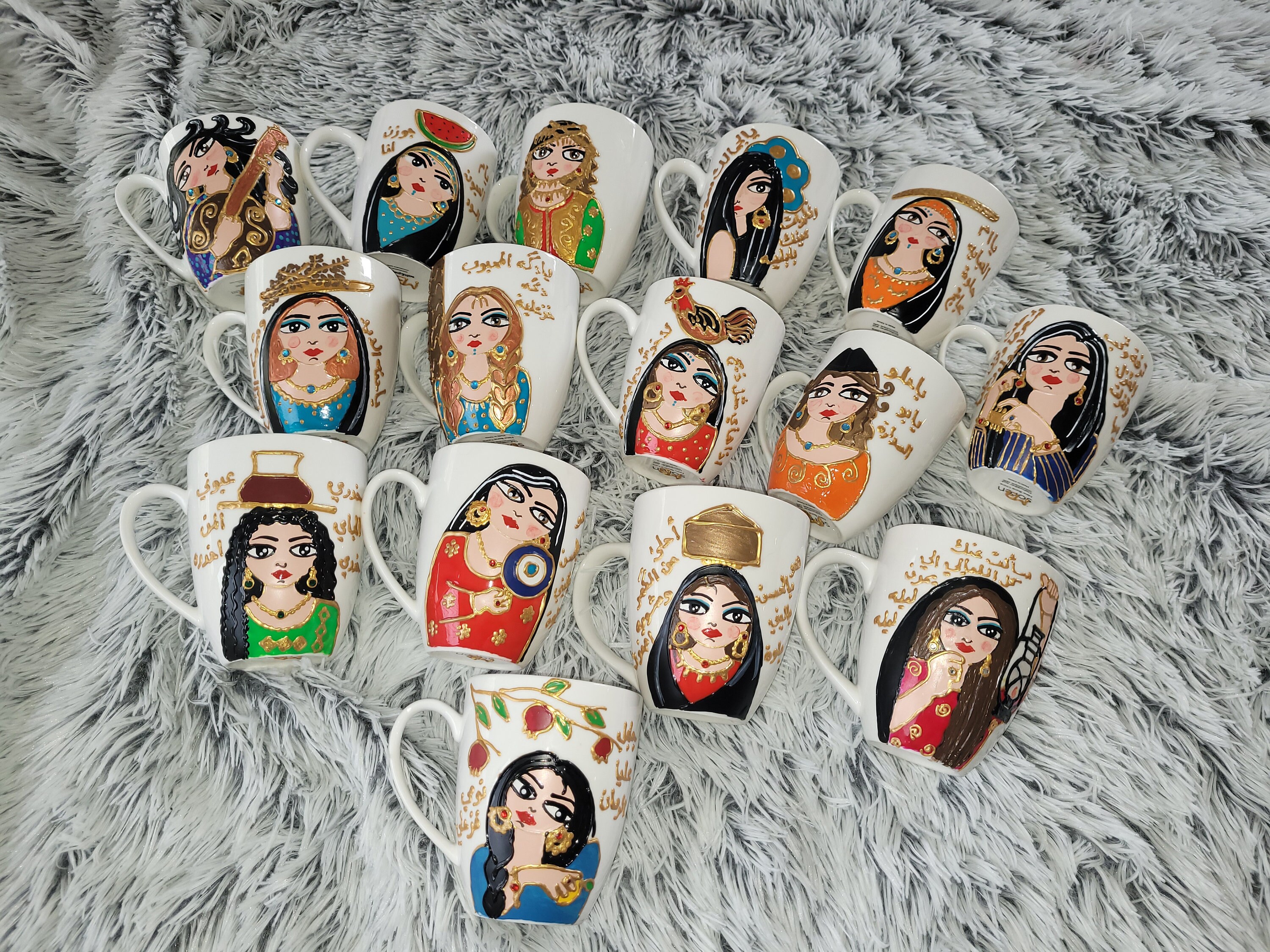 Hand Painted Mugs Iraqi Traditional Mugs Arabesque Tribal - Etsy