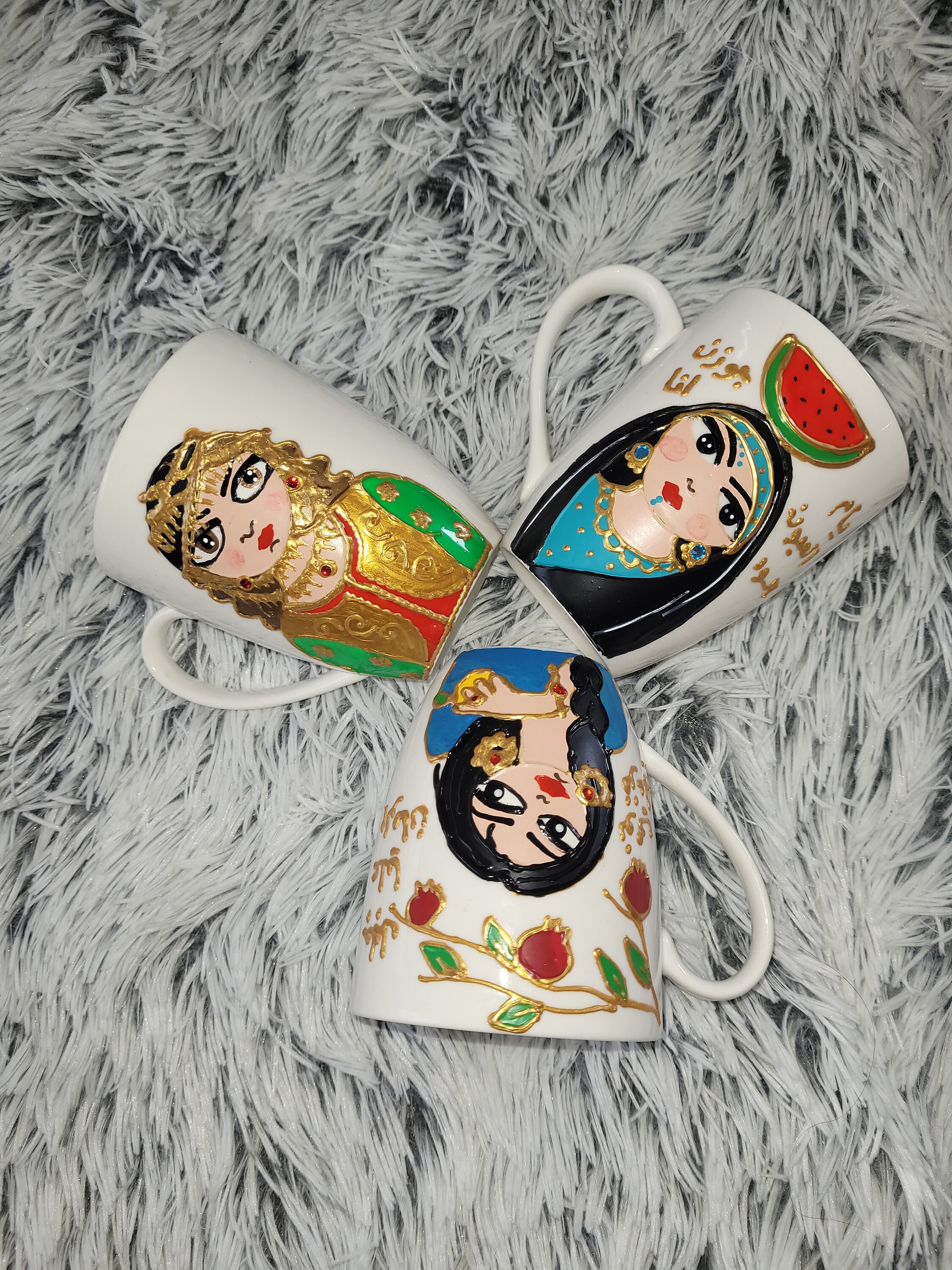 Hand Painted Mugs Iraqi Traditional Mugs Arabesque Tribal - Etsy