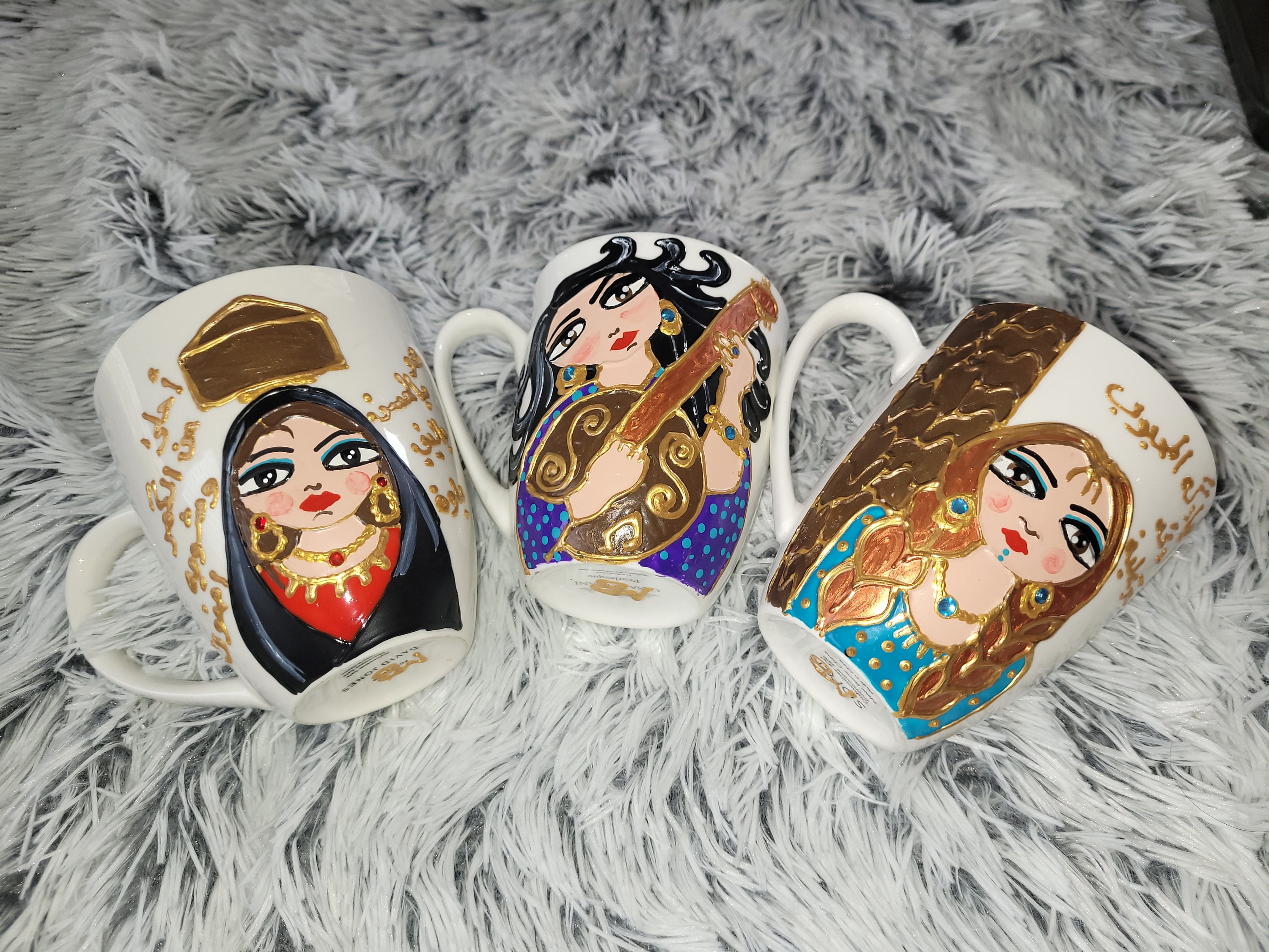 Hand Painted Mugs Iraqi Traditional Mugs Arabesque Tribal - Etsy