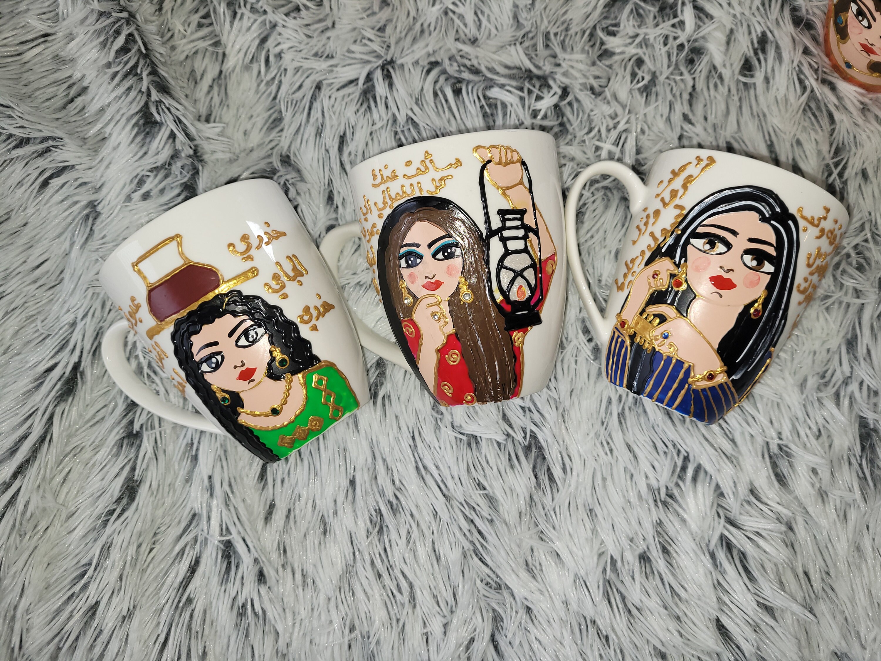 Hand Painted Mugs Iraqi Traditional Mugs Arabesque Tribal - Etsy