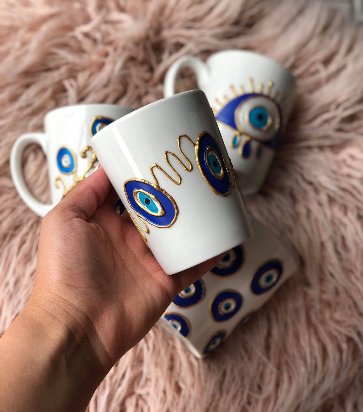 Evil Eye Design Personalized Mug/ Hand Painted Evil Eye Mugs/ | Etsy