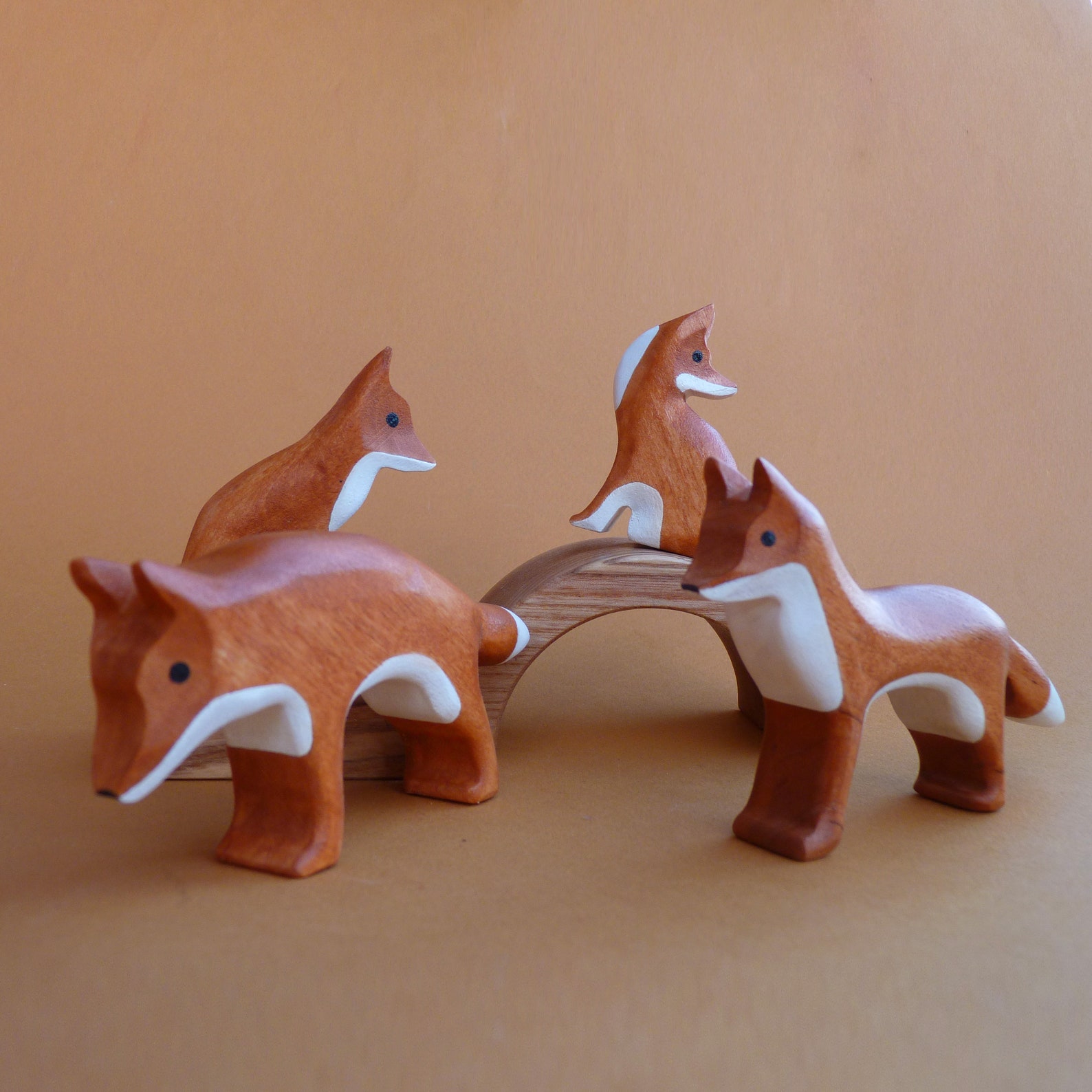 Wooden fox set 4 pcs Fox figurine Wooden animal play set | Etsy