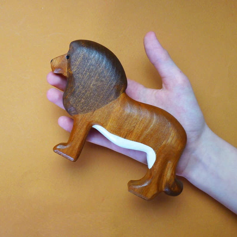 Wooden lion figurine Lion toy Wooden animals Wooden toy Wild | Etsy