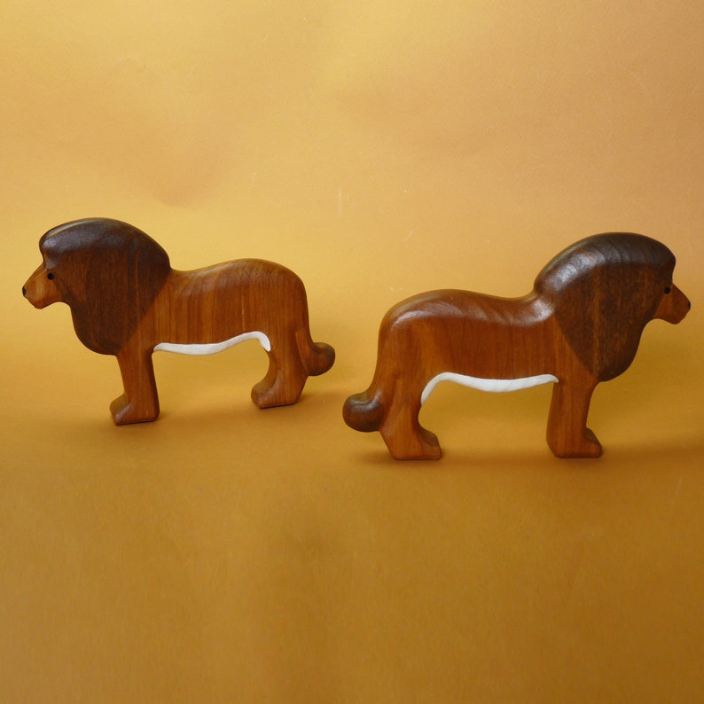 Wooden lion figurine Lion toy Wooden animals Wooden toy Wild | Etsy