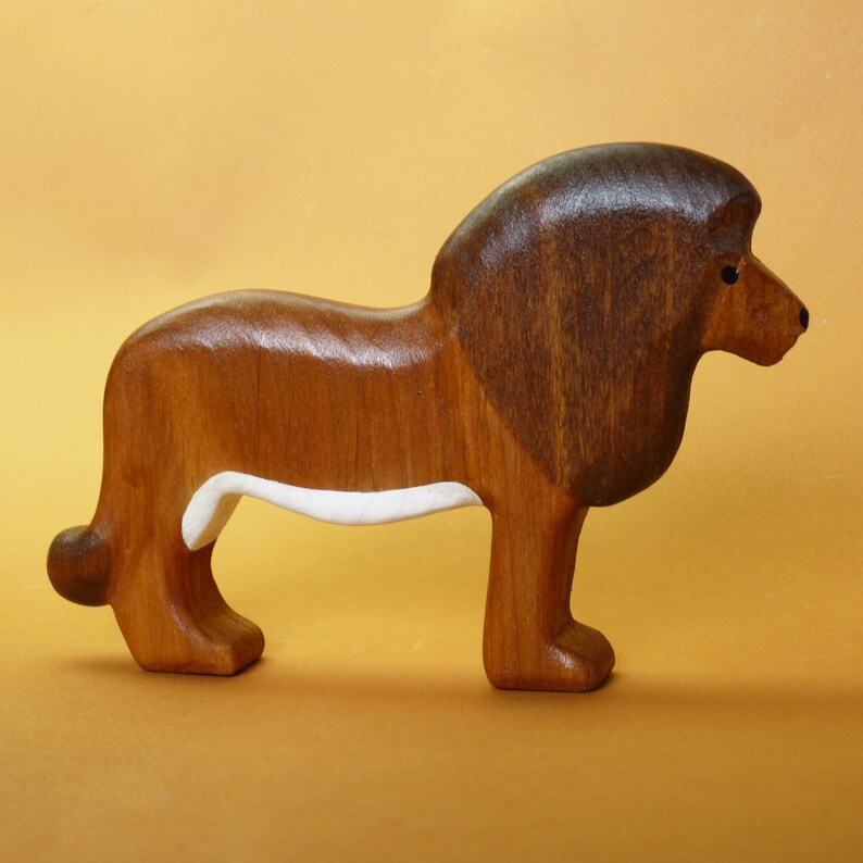 Wooden lion figurine Lion toy Wooden animals Wooden toy Wild | Etsy