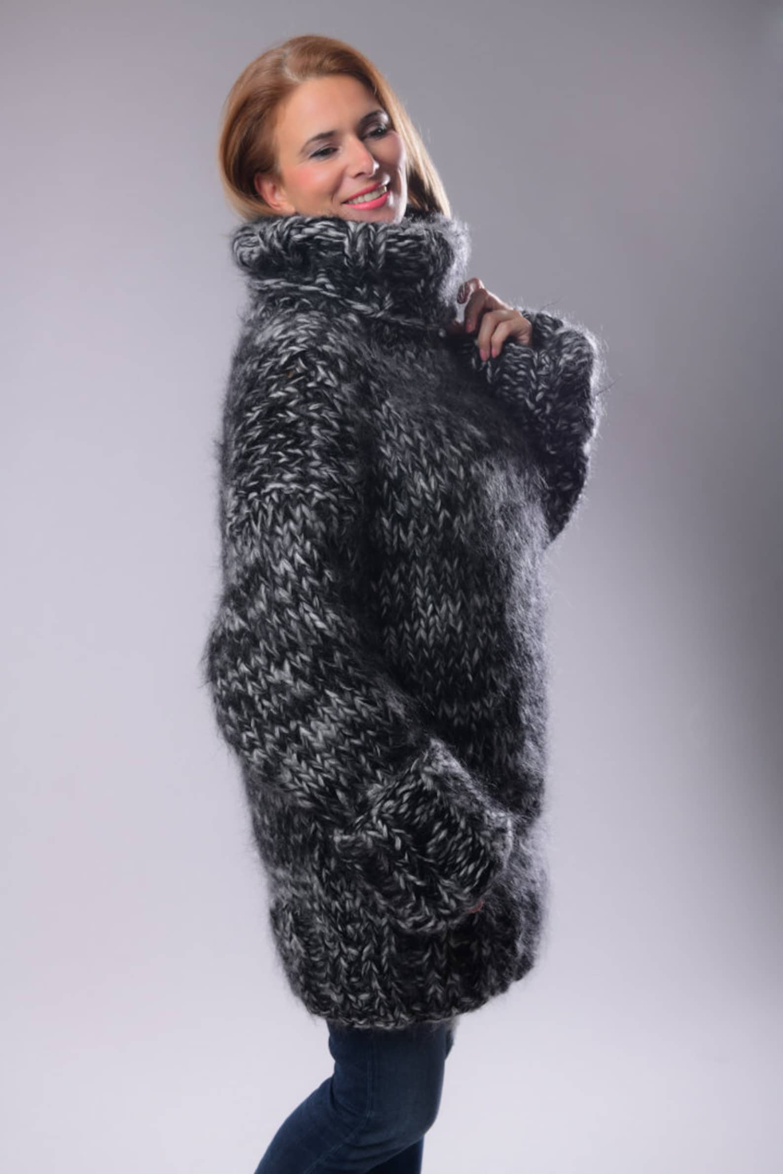 Chunky Mohair Turtleneck Sweater: Double Cuffs, Custom Knit - Etsy