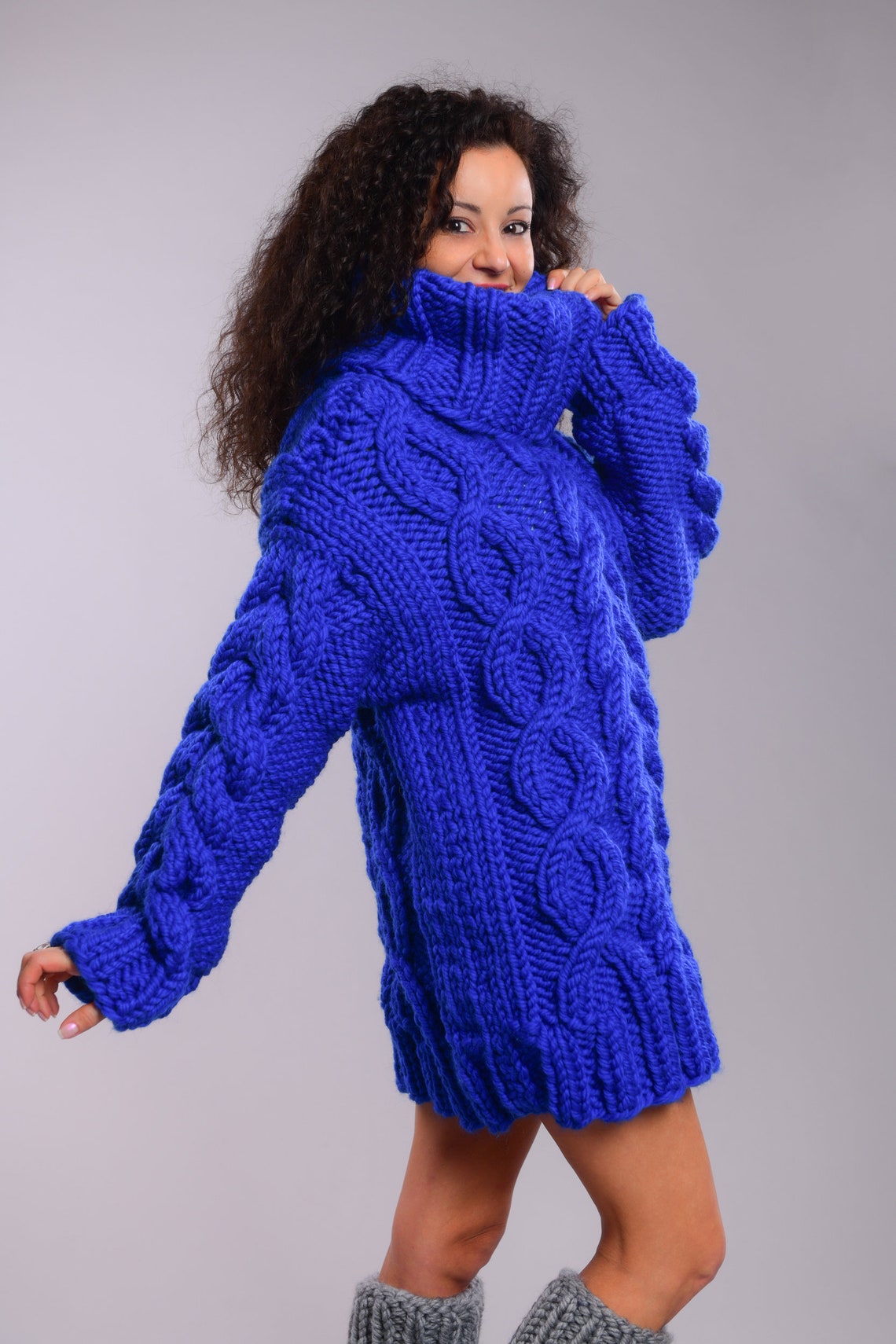 Chunky Cable Knit Turtleneck, Bulky Knit Sweater, Thick Wool Sweater ...