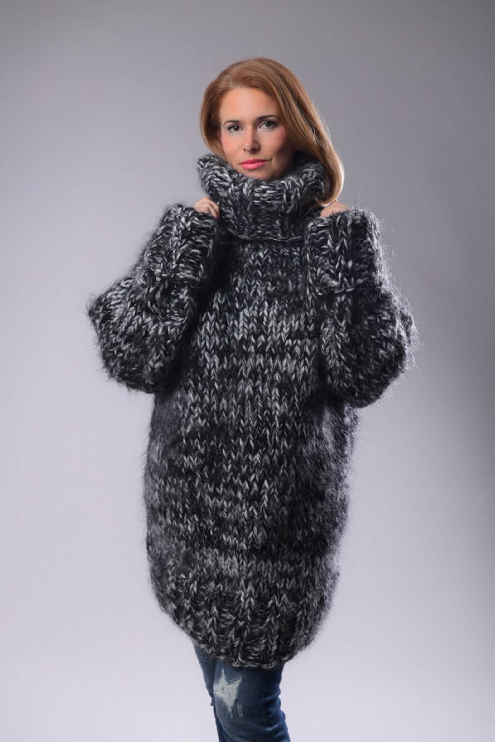 Super Chunky Turtleneck Sweater, Thick Mohair Sweater, Bulky Jumper ...