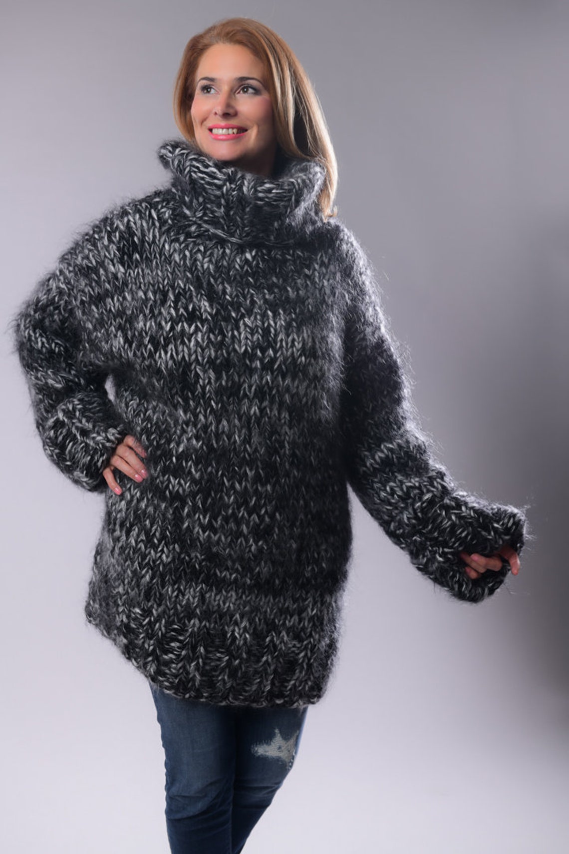 Super Chunky Turtleneck Sweater Thick Mohair Sweater Bulky - Etsy Canada