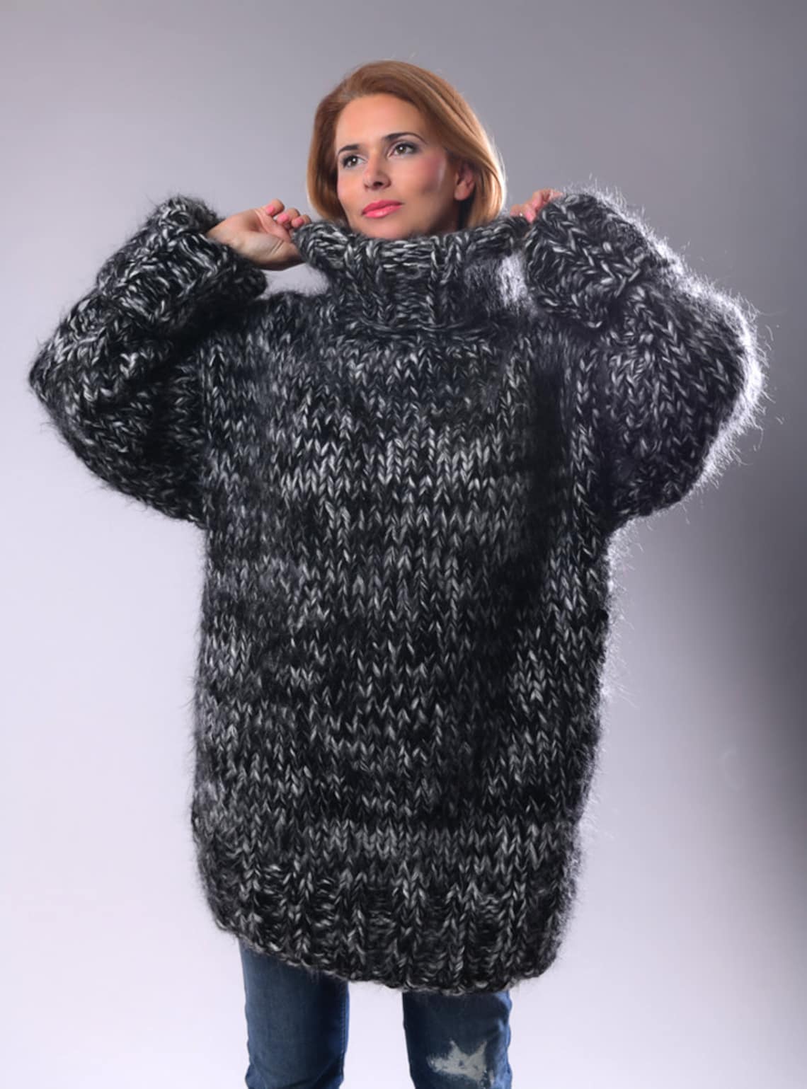 Super Chunky Turtleneck Sweater Thick Mohair Sweater Bulky - Etsy Canada