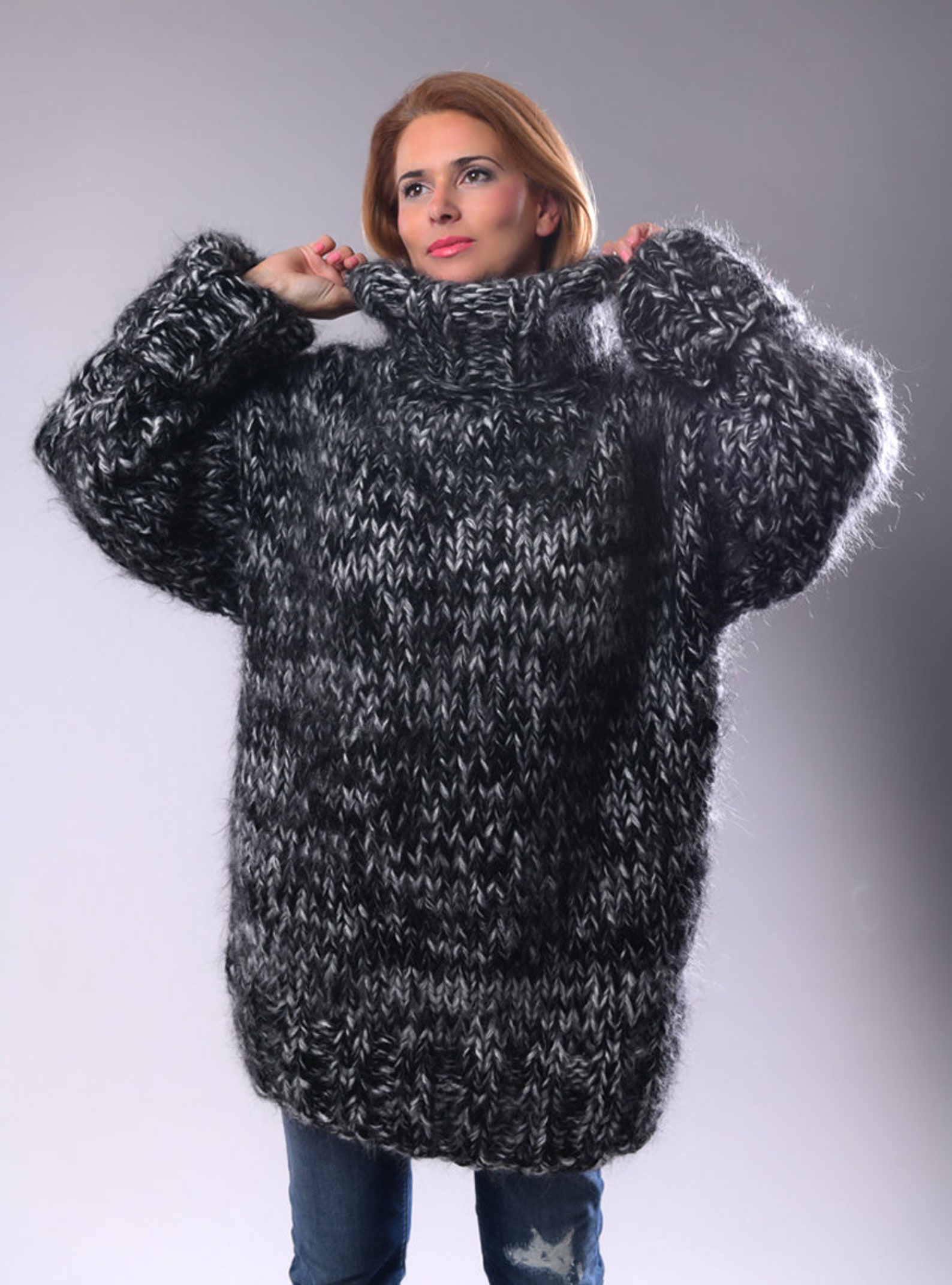 Super Chunky Turtleneck Sweater Thick Mohair Sweater Bulky - Etsy