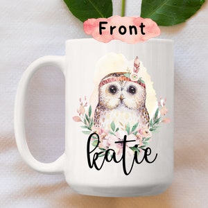 Owl Mug, Ceramic Owl Coffee Cup for Women, Personalized Owl Gift, Owl ...