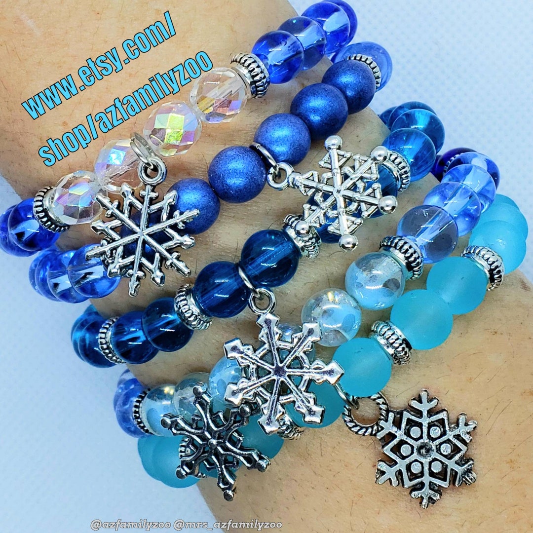 The Snowflake Collection Blue Beaded Stretch Bracelets - Etsy