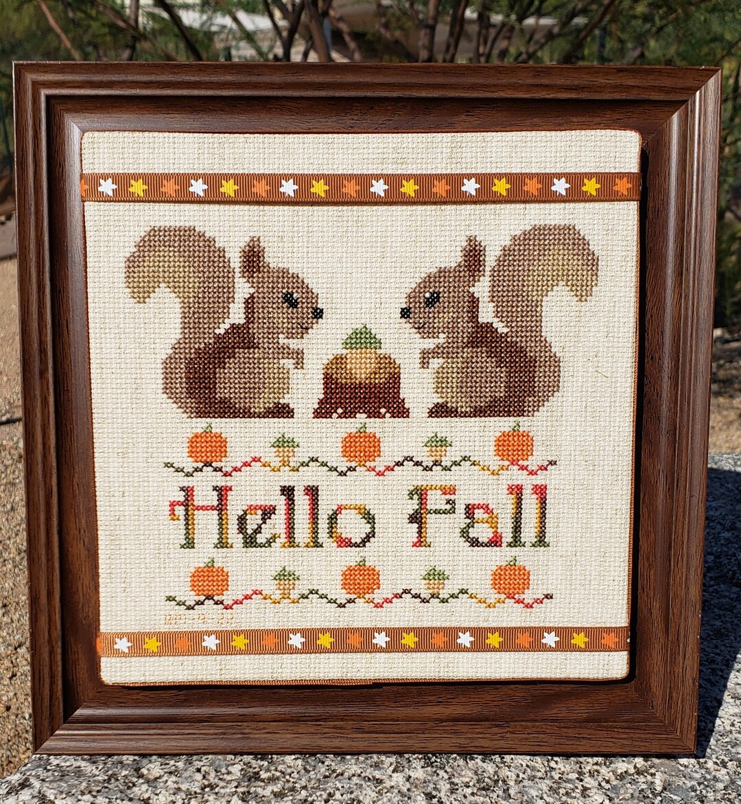 Hello Fall Cross Stitch Chart With Decorated Frame Instructions, PDF ...