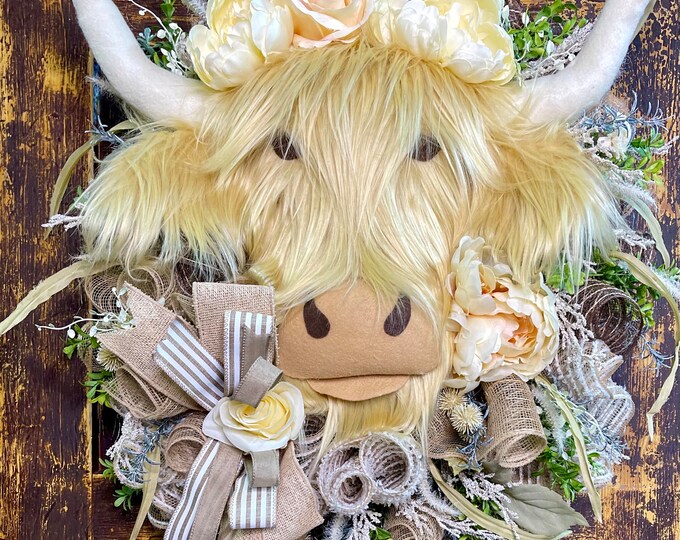Highland Cow Wreath, Highland Cow Decor, Farmhouse Decor, Modern ...