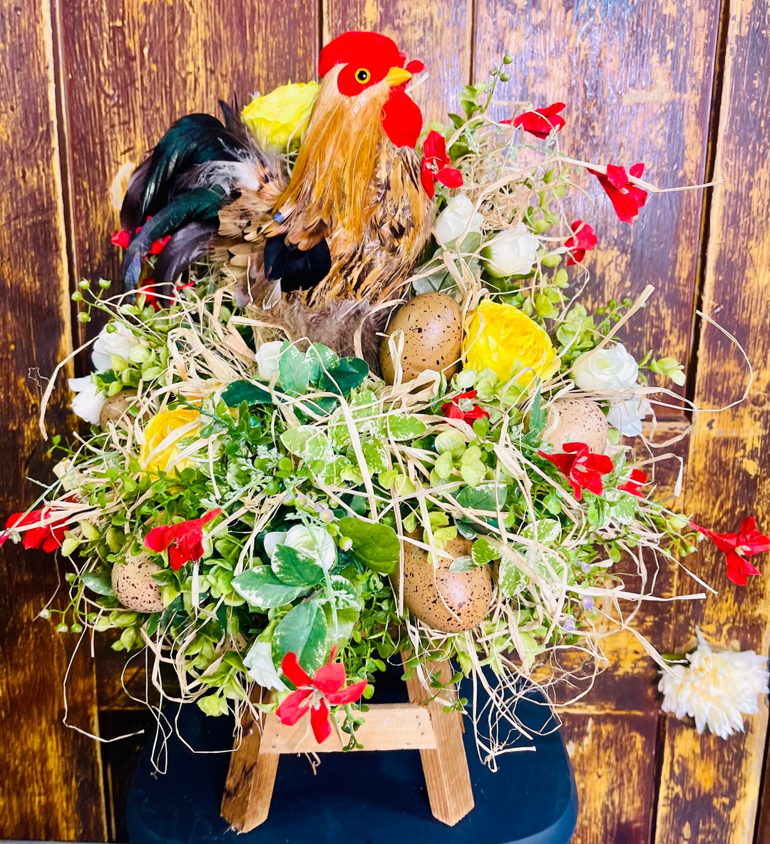Rustic Rooster Centerpiece, Chicken Decor, Kitchen Island Decoration ...