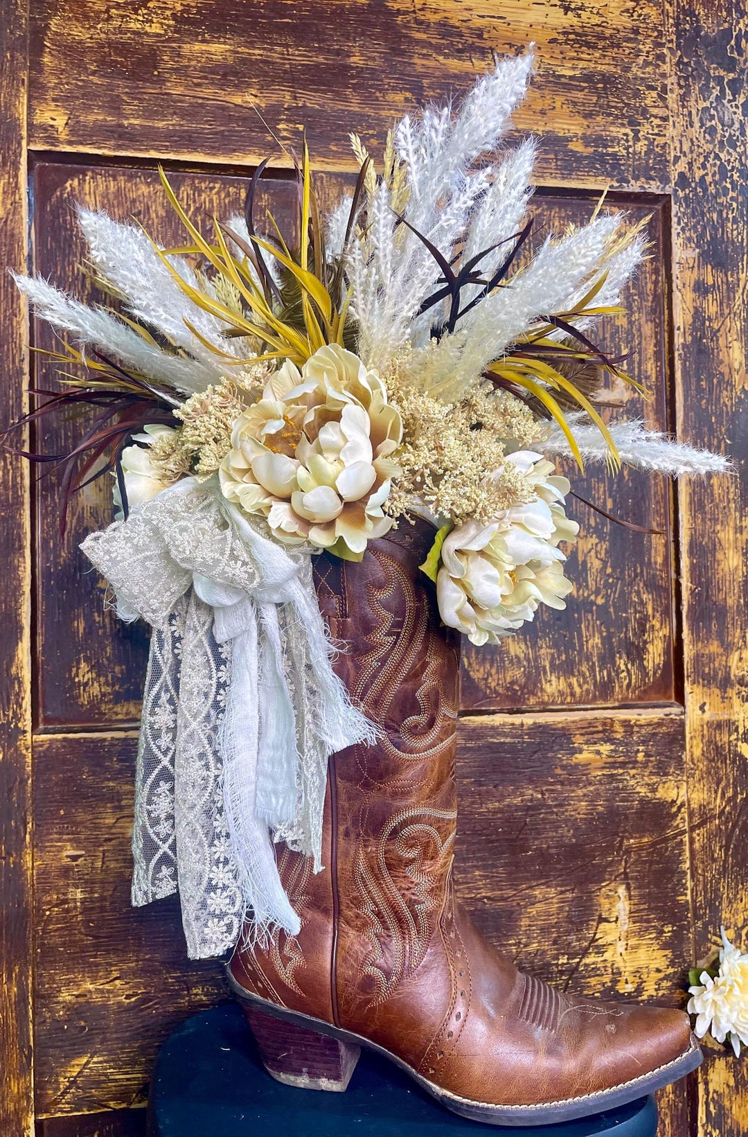 Rustic Cowboy Boot Floral Arrangement – Western Farmhouse Decor ...