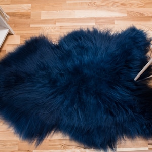 Dark Blue Dyed Genuine Sheepskin Lambskin Sheep Skin Rug Pelt Soft Wool ...