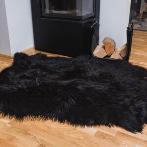 Giant Genuine Natural Black Sextuple Icelandic Sheepskin Rug, Pelt ...