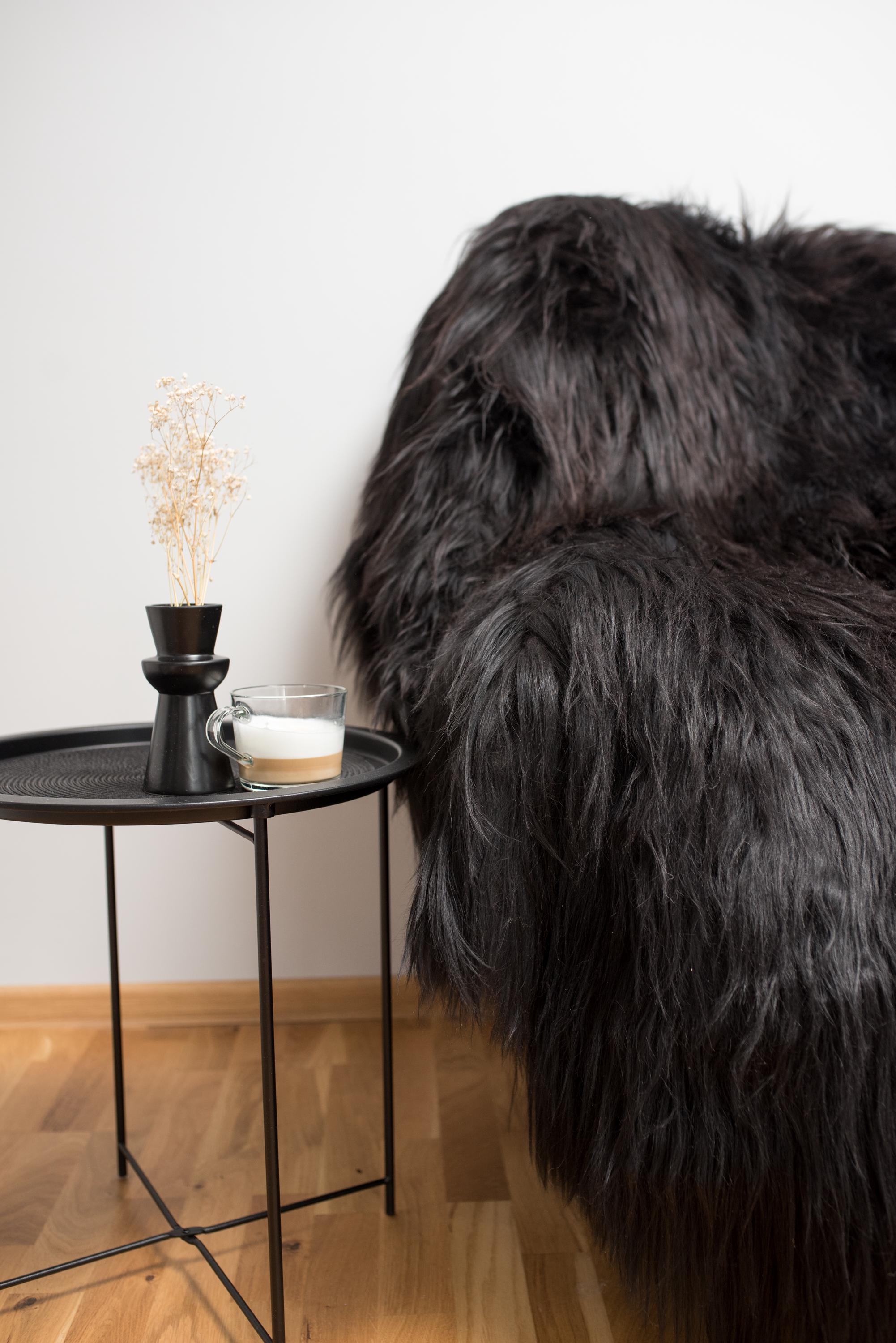 Giant XXL Genuine Natural Black Quadruple Icelandic Sheepskin Rug, Pelt ...