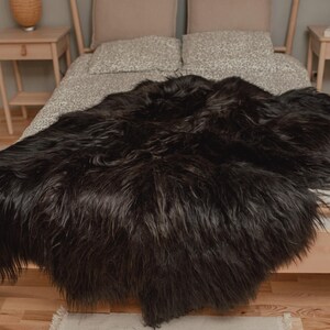 Giant Genuine Natural Black Sextuple Icelandic Sheepskin Rug, Pelt ...
