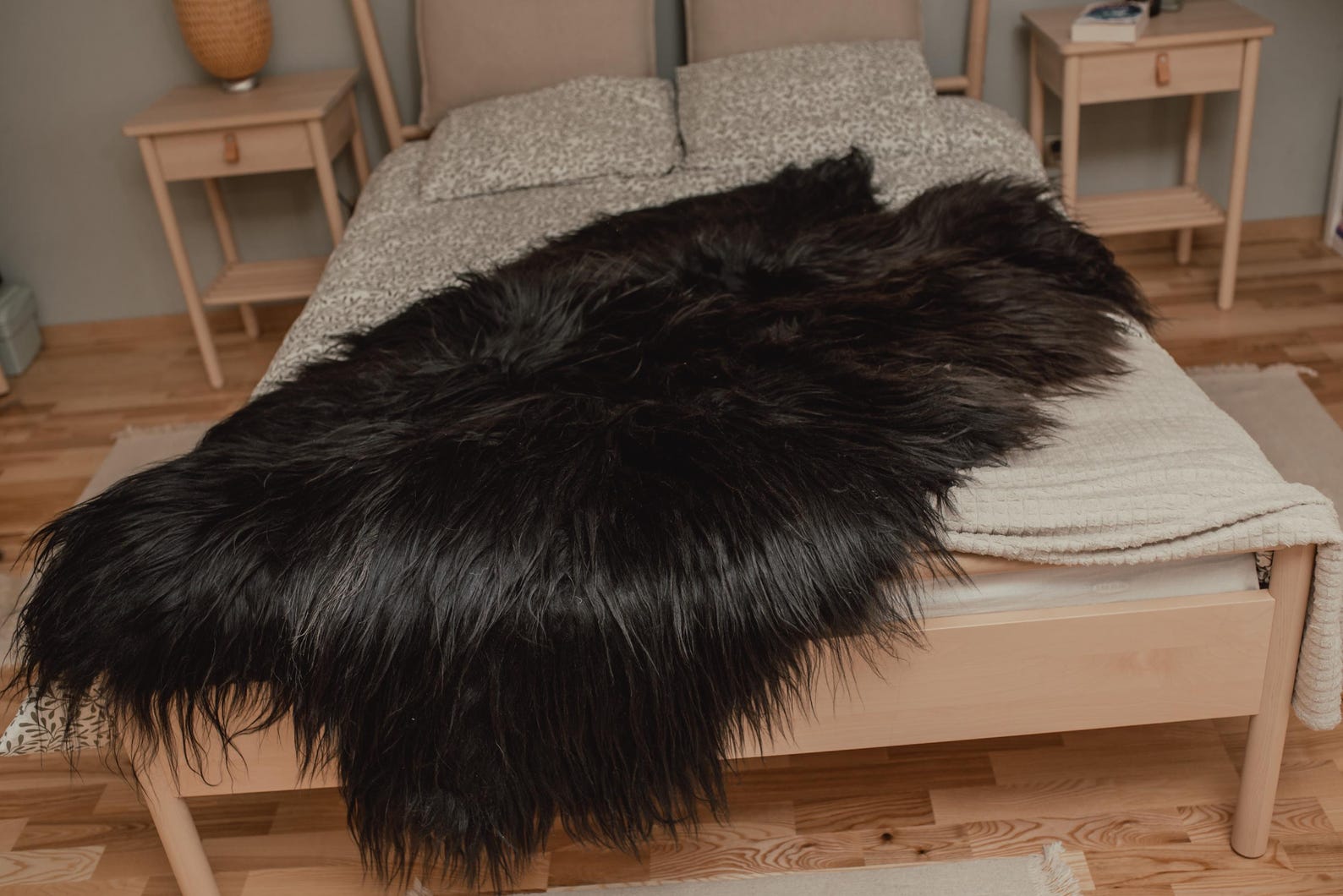 Giant XXL Genuine Natural Black Quadruple Icelandic Sheepskin Rug, Pelt ...