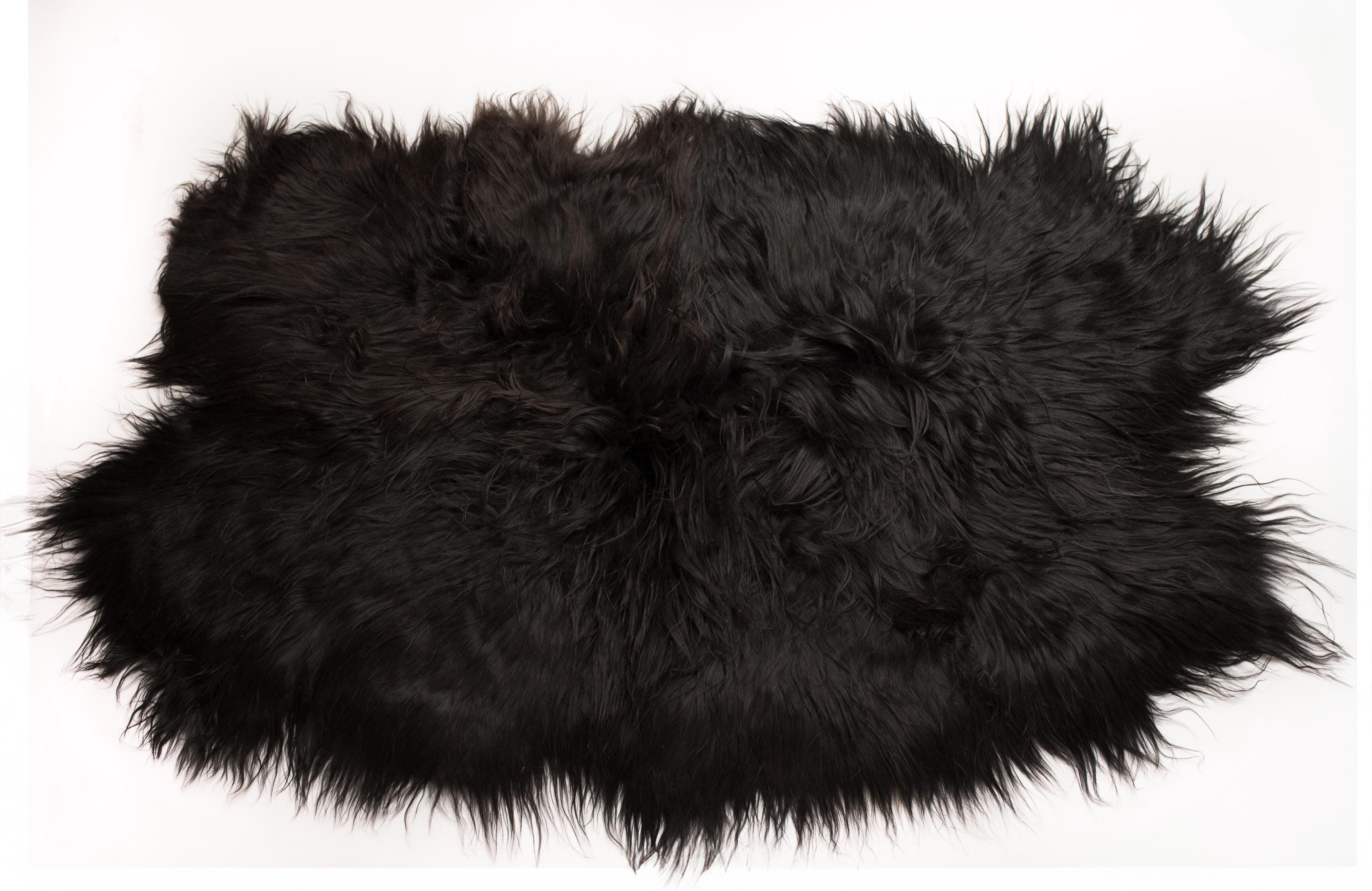 Giant XXL Genuine Natural Black Quadruple Icelandic Sheepskin Rug, Pelt ...