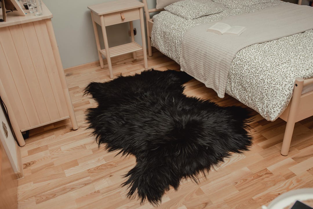 Giant Genuine Natural Black Triple Icelandic Sheepskin Rug, Pelt ...