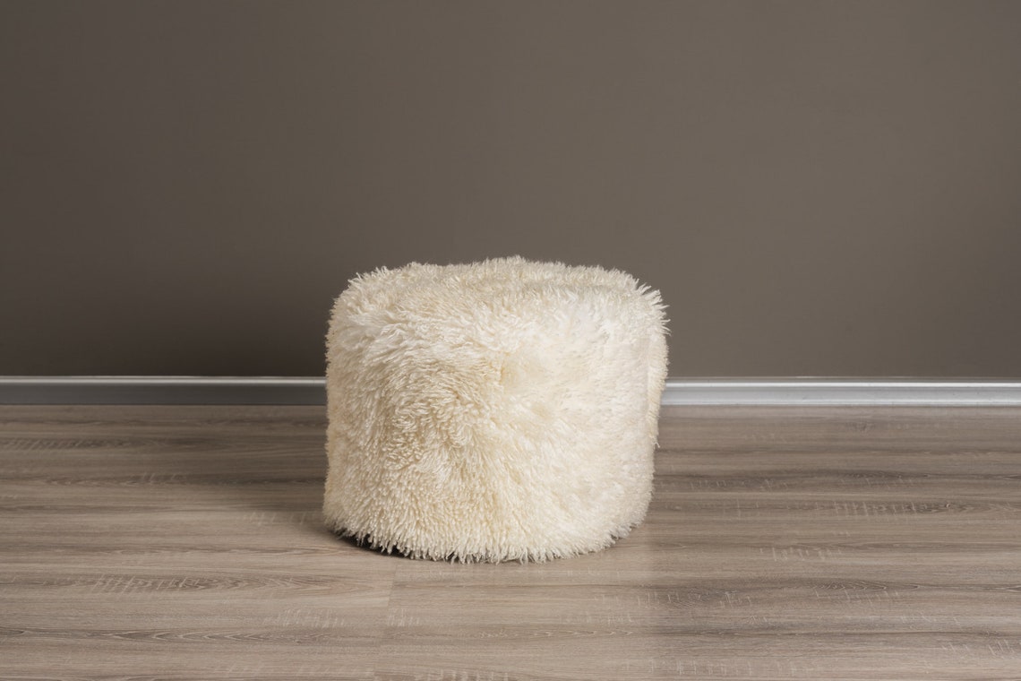Sheepskin Pouf , Pouf , Natural Sheepskin Rug, Sheepskin Natural Curly ...