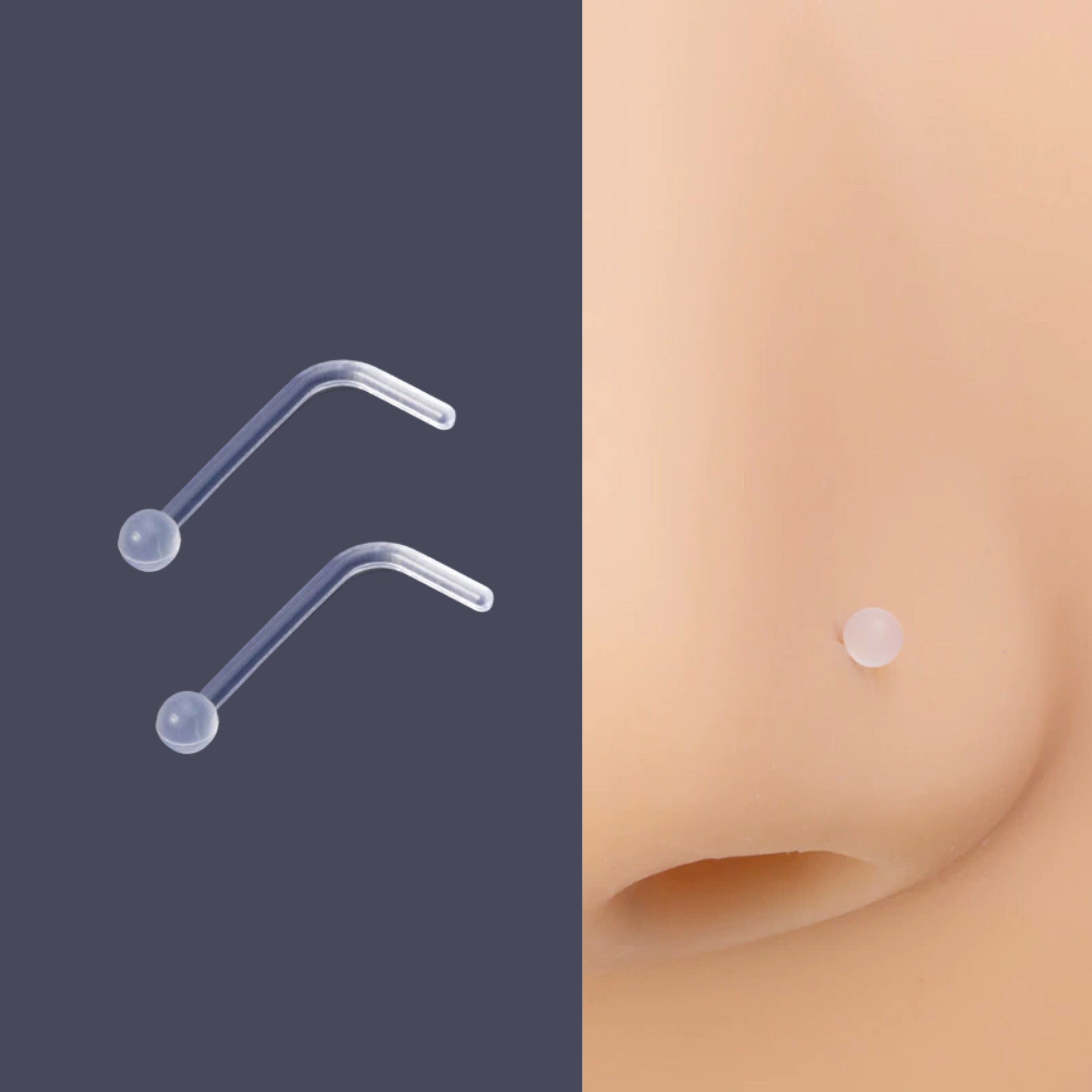 Invisible Clear Nose Stud. See Through Bent Round Nose Stud. Transparent Nose Retainer.work ...