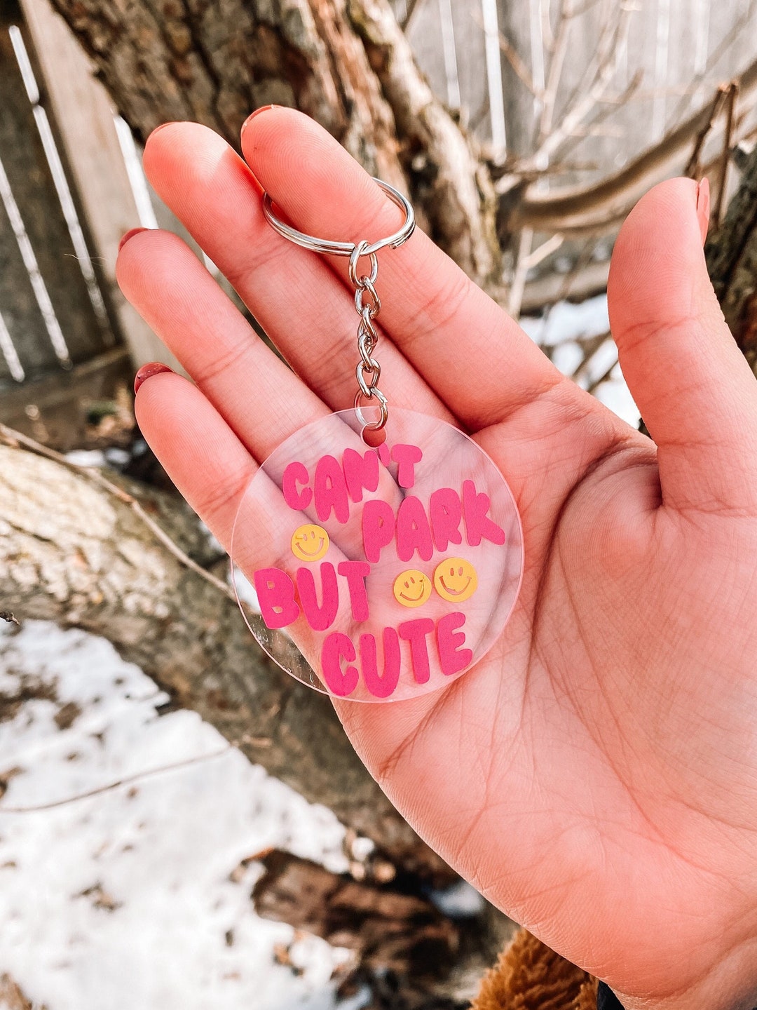 Can't Park but Cute Round Acrylic Keychain Gifts for Her Pink Keychain ...
